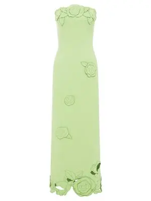 LEO LIN Leo Lin Rayna Floral-Appliquéd Crepe Maxi Dress Green