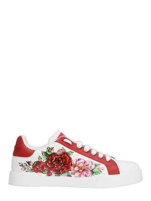 Dolce & Gabbana Calfskin Portofino Sneakers With Antique Rose - Print