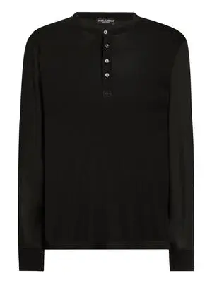 Dolce & Gabbana Serafino Long Sleeve Silk T-shirt - Black