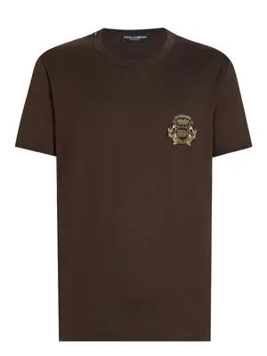 Dolce & Gabbana Cotton T-shirt With Heraldic Patch - Brown