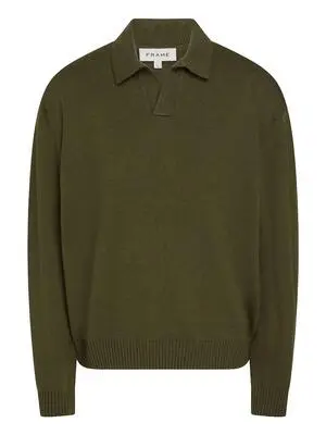 FRAME Wool And Silk-blend Polo Sweater - Army Green