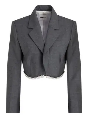 Sandro Crystal-embellished Cropped Wool-blend Twill Blazer - Anthracite