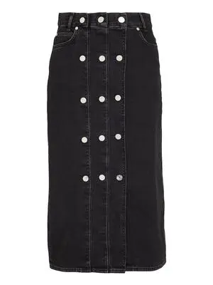 SANDRO Button-Embellished Denim Midi Skirt