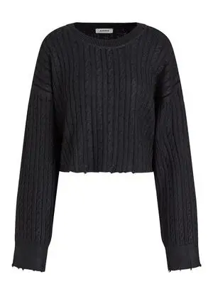 Sandro Cable-knit Cotton And Wool-blend Sweater - Black