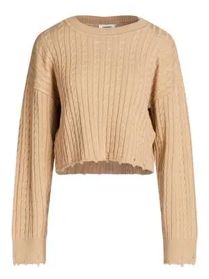 Sandro Cable-knit Cotton And Wool-blend Sweater - Beige