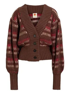 Farm Rio Striped Ribbed-knit Cardigan - Brown