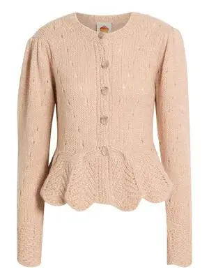 Farm Rio Ruffled Pointelle And Cable-knit Cardigan - Neutral
