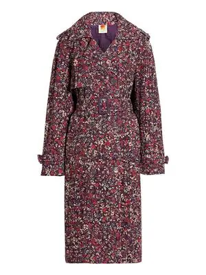 Farm Rio Floral-print Broderie Anglaise Cotton Trench Coat - Purple