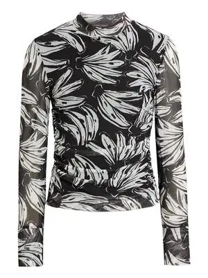 Farm Rio Printed Stretch-mesh Top - Black