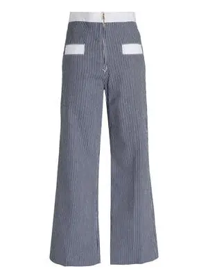 Sandro Striped High-rise Wide-leg Jeans - Dark Denim