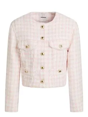 Sandro Checked Metallic Tweed Jacket - Baby Pink
