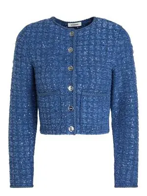 Sandro Cropped Sequin-embellished Bouclé-tweed Jacket - Blue