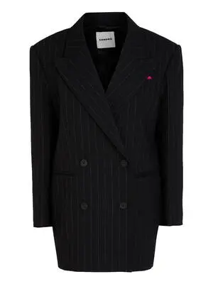 Sandro Double-breasted Pinstriped Tweed Blazer - Black
