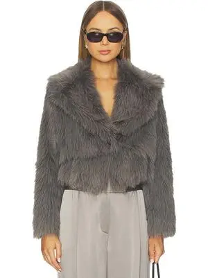 THE SEI Faux Fur Bomber Jacket - Steel