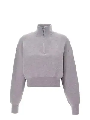 Victoria Beckham High-neck Zip-front Sweatshirt - Grey