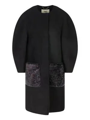 Fendi Puff-sleeve Coat With Velvet Pocket Trim - Black