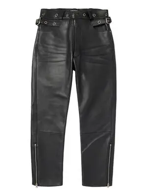 TOM FORD Straight-leg Eyelet-embellished Paneled Full-grain Leather Trousers - Black