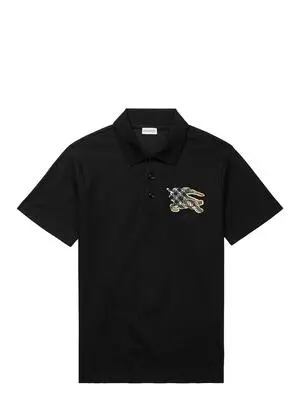 Burberry Logo-embroidered Appliquéd Cotton-piqué Polo Shirt - Black