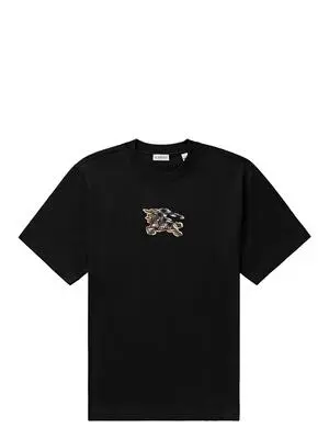 Burberry Logo-embroidered Appliquéd Cotton-jersey T-shirt - Black