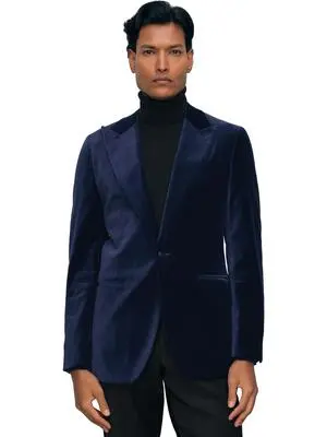 REISS Apsara Single-breasted Velvet Blazer - Bright Blue