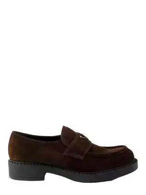 Prada Suede Loafers With Triangle Logo - Brown