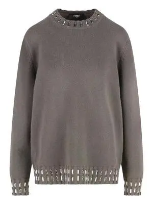 Fendi Crystal-embellished Crew-neck Sweater - Grey