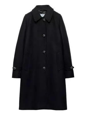 Prada Leather Button Wool Coat - Blue