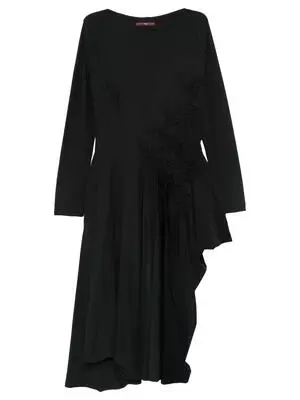 High Ruched Asymmetric Dress - Black