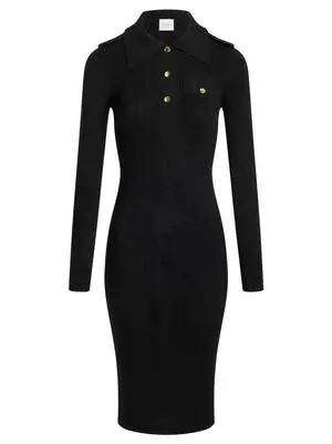 Patou Ribbed Polo-collar Midi Dress - Black