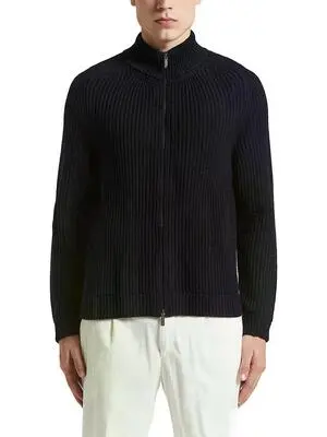 Peserico Ribbed Zip-up Cardigan - Black