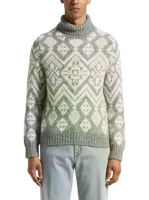 Peserico Fair Isle Pattern Wool-blend Turtleneck Sweater - Grey