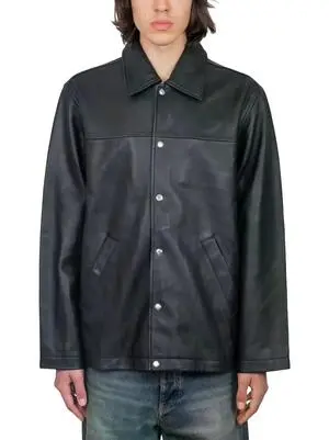 SUNFLOWER Snap-fastening Leather Jacket - Black