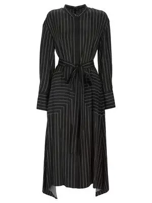 JOSEPH Orlana Striped Belted Midi Dress - Black