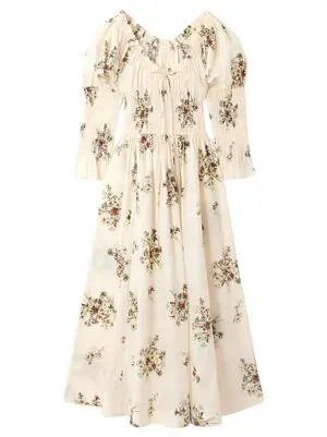 DÔEN Kaira Floral-print Organic Cotton-poplin Midi Dress - Multi