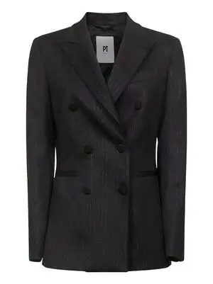 PT TORINO Pinstripe Double-breasted Blazer - Black