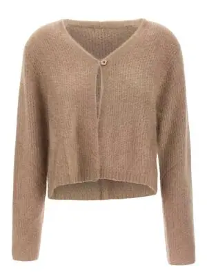 Hemisphere Textured Single-button Cardigan - Brown