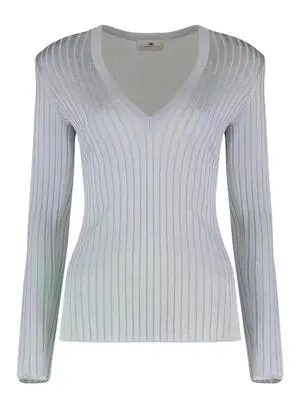 Elisabetta Franchi Ribbed Knit Top With Padded Shoulders - Grey
