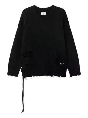 Izzue Distressed Side-lace Sweater - Black