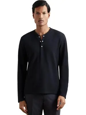 REISS Carmello Textured Grandad-collar Henley Shirt - Navy