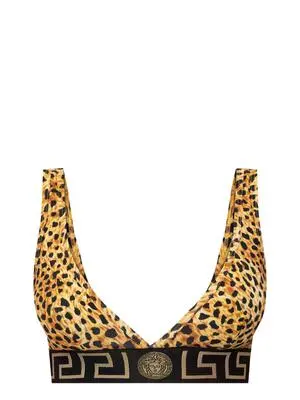 Versace Leopard-print Logo-band Bra - Yellow