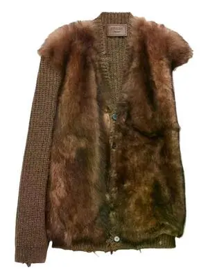 Prada Shearling-trimmed Wool Cardigan - Brown