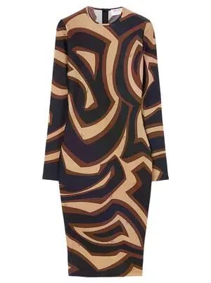 Emilio Pucci Wave-print Long-sleeve Midi Dress - Black