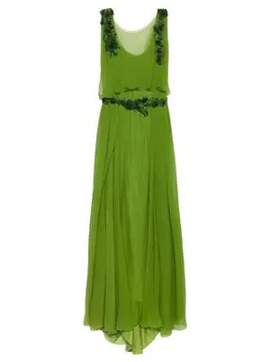 Alberta Ferretti Embellished-waist Silk Maxi Gown - Green