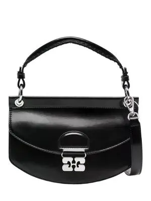GANNI Curved Leather Crossbody Bag - Black