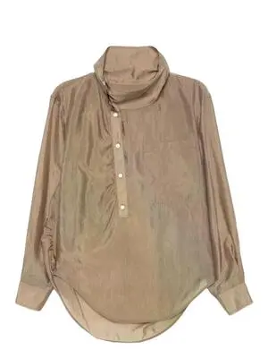 SYSTEM Asymmetric Collar Shirt - Brown