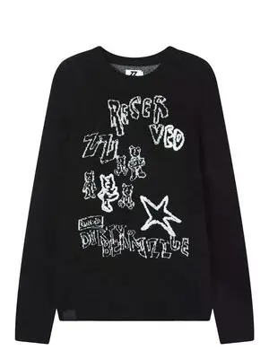 Izzue Graphic-print Crew-neck Sweater - Black