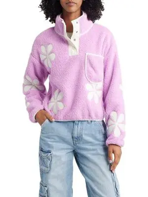 THREAD & SUPPLY Flower Patch Faux Shearling Pullover - Lavender Ivory Combo