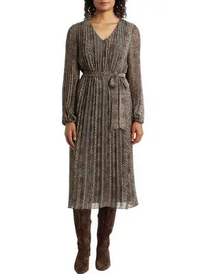 Sam Edelman Pleated Long Sleeve Midi Dress - Animal