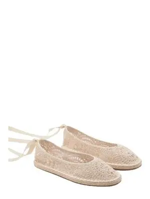 Mango Ankle Wrap Ballet Flat - Ecru