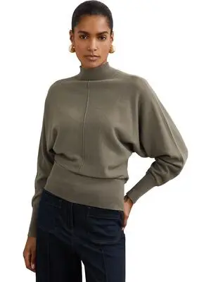 REISS Wool-blend Funnel-neck Batwing Jumper With Cashmere - Sage Green